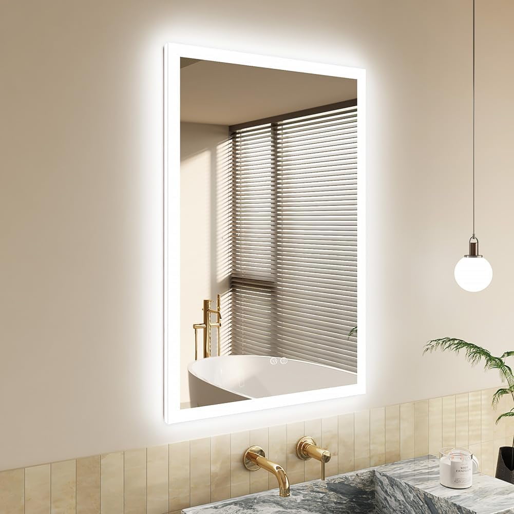 20 x 28 LED Bathroom Mirrors with Sand Blaster 3 Color Temperatures Stepless Dimmable Backlit ...