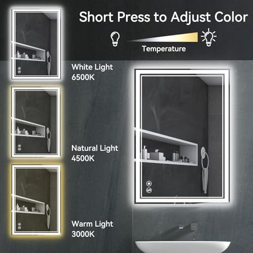 20“ x 28” LED Mirror for Bathroom LED Bathroom Mirror Anti-Fog Dimmable ...