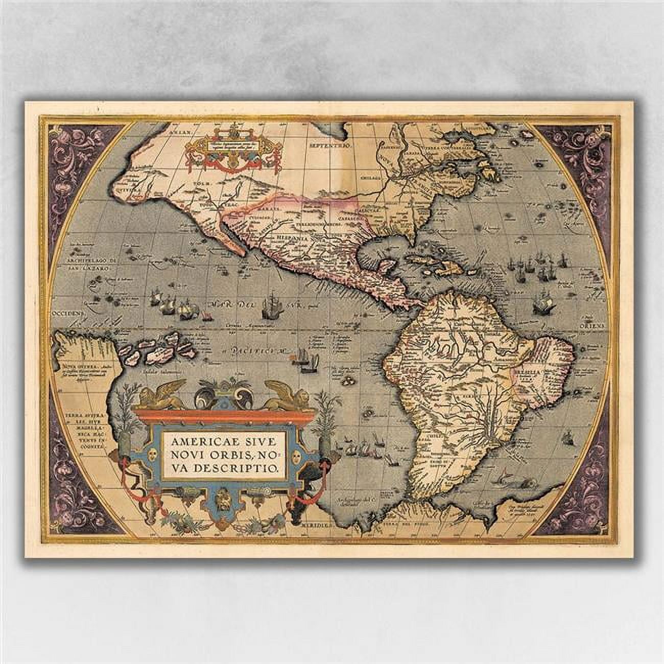 20 x 28 in. Vintage 1598 Map of the Americas Multi Color Wall Art ...