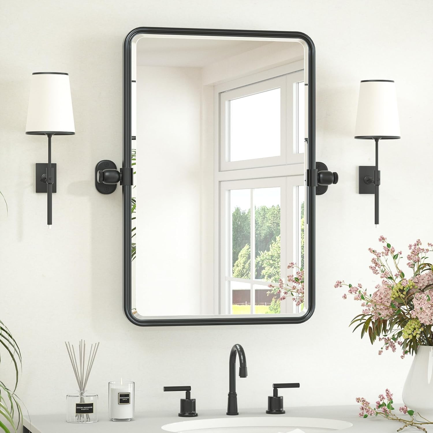 20 x 30 Inch Tilt Mirror Bathroom, Satin Nickel Metal Pivot Mirror for ...