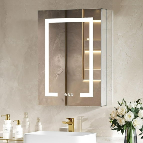 20 x 30 Lighted Medicine Cabinet with Mirror with Tempered Glass ...