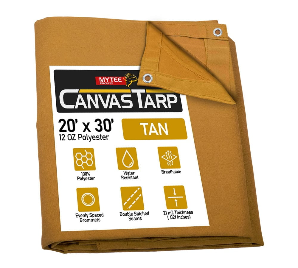 20' x 30' Tan 12oz Canvas Tarp with Grommets - Water Resistant - 21 ...