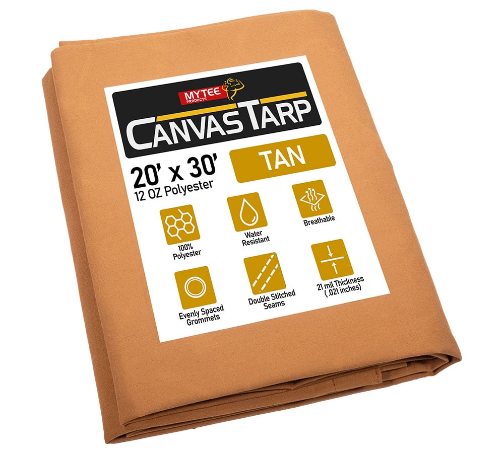 20' x 30' Tan 12oz Canvas Tarp with Grommets - Water Resistant - Heavy ...