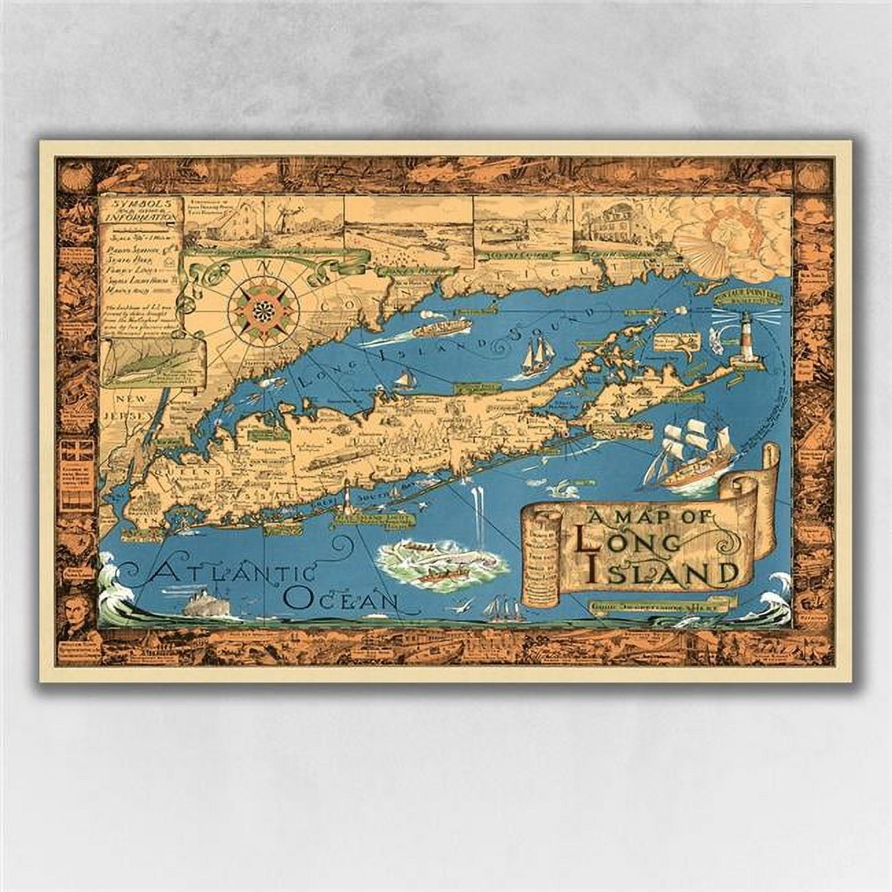 20" x 30" Vintage 1933 Map of Long Island Wall Art - Walmart.com