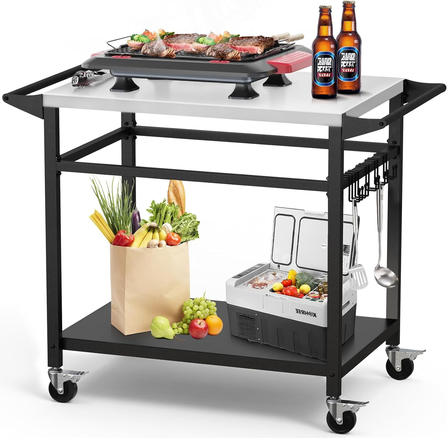 20"x 32" Grill Table with Double-Shelf, Stainless Steel Grill Cart ...