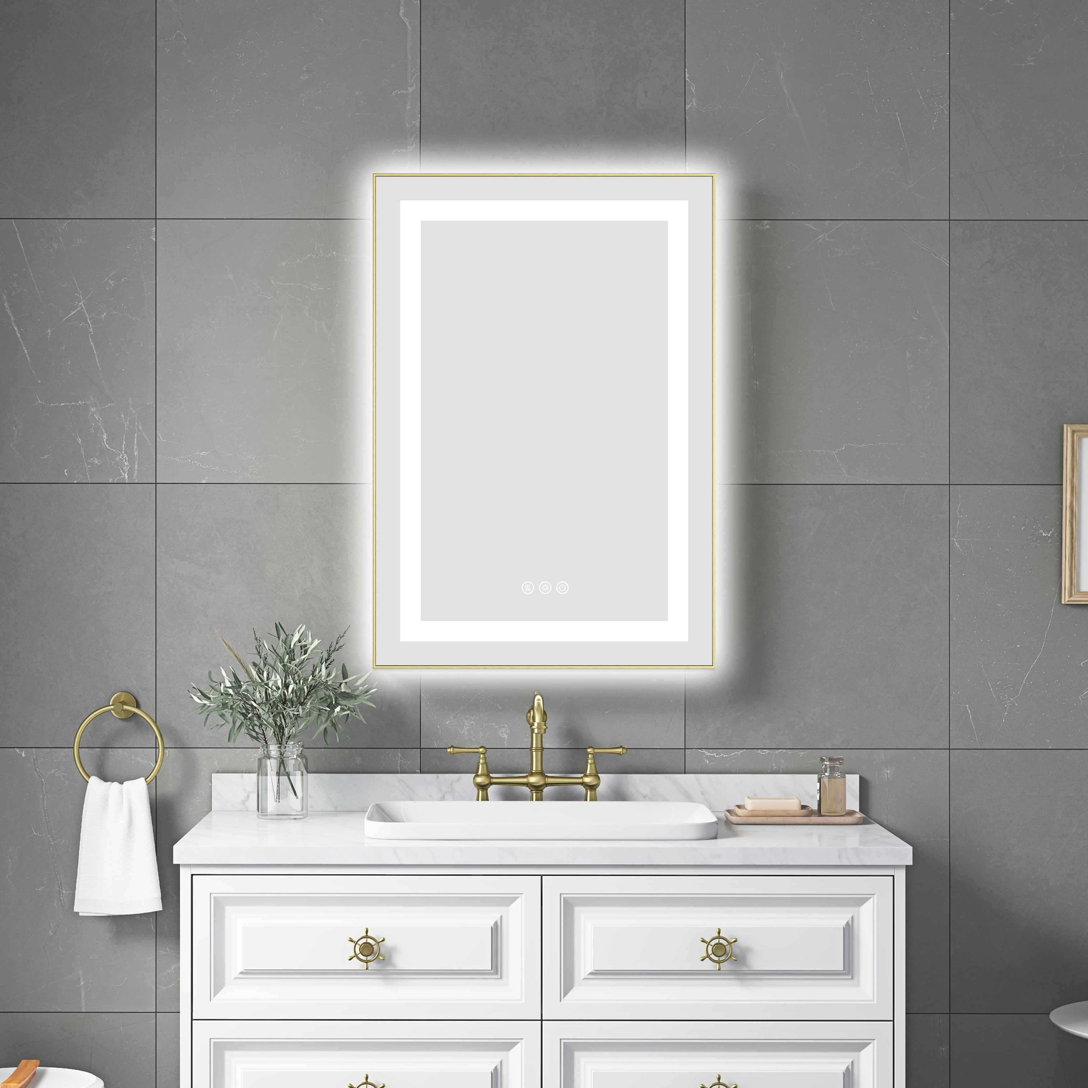 20" x 32" LED Bathroom Mirror with Front and Backlight, Wall Mounted ...