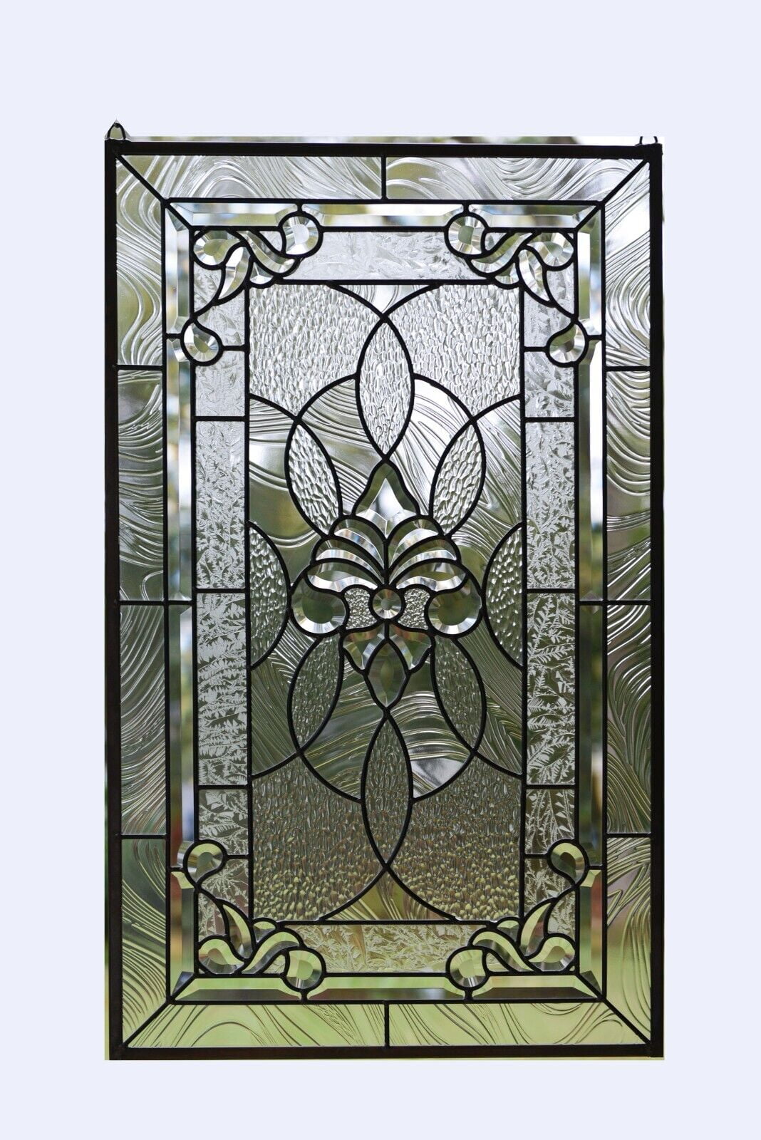 20" x 34" Stunning Handcrafted All Clear stained glass Beveled window ...