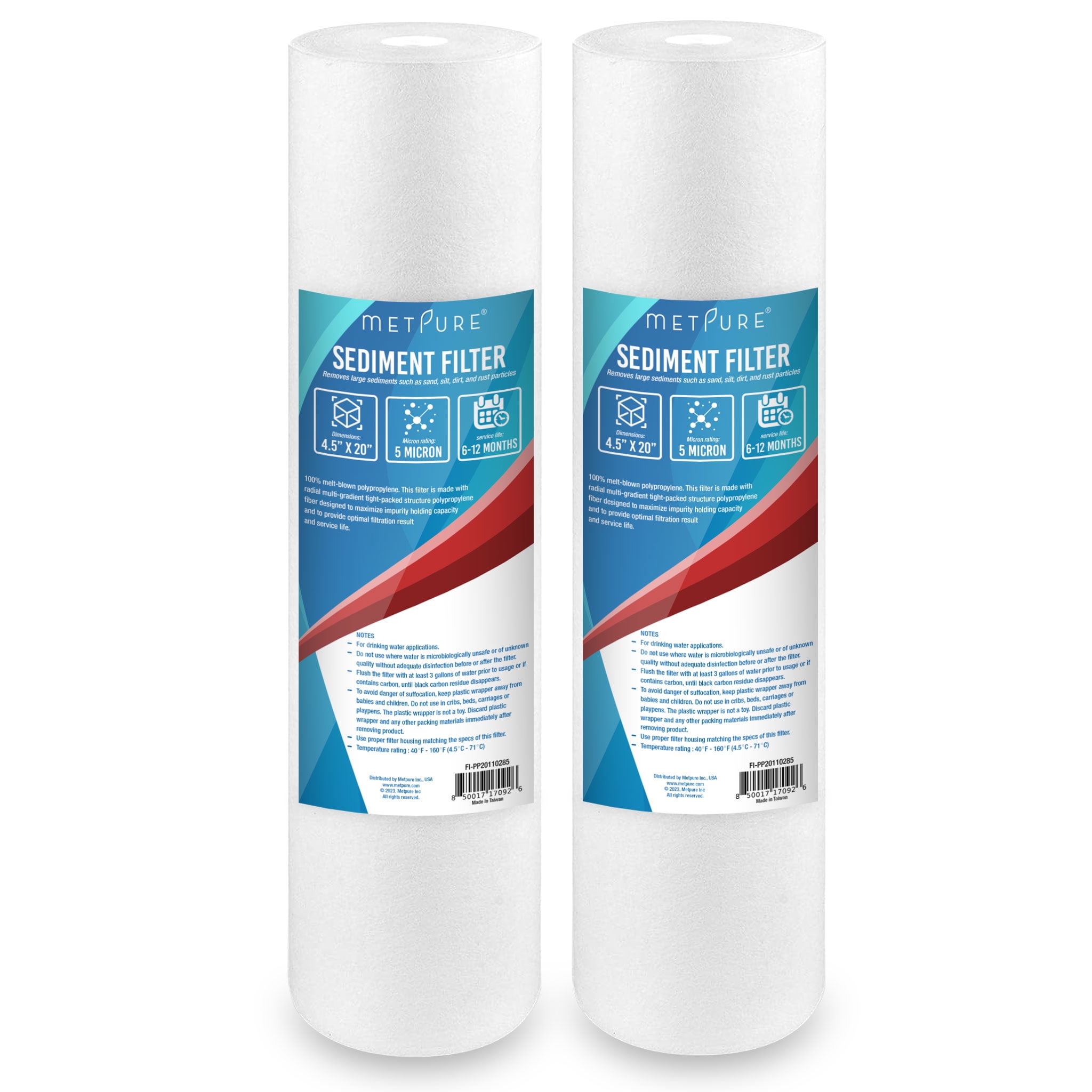 Metpure 20" x 4.5" Whole House Sediment Water Filter Cartridge - 5 ...