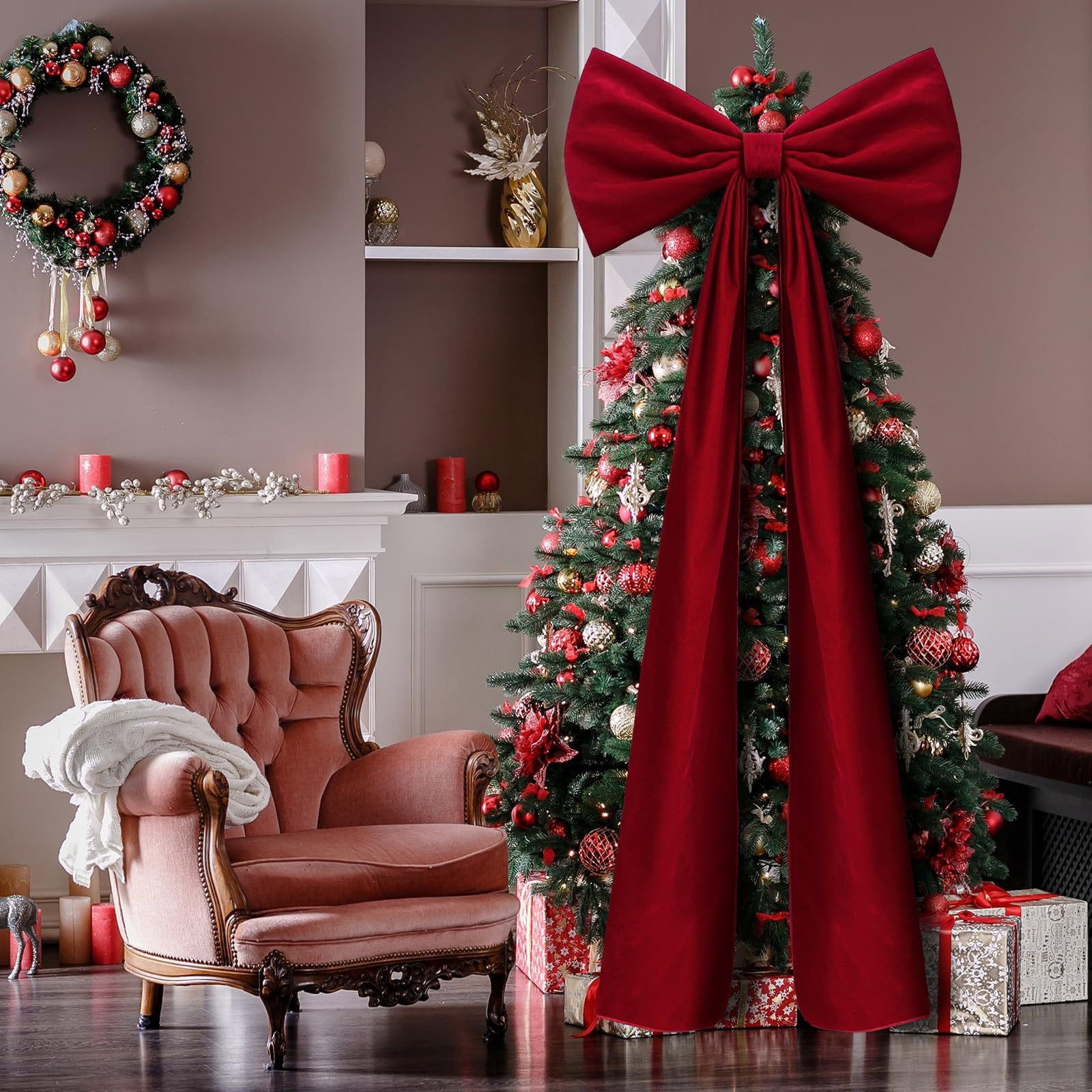 20 x 71 Inch Extra Large Velvet Bow, Giant Christmas Tree Topper, Big ...