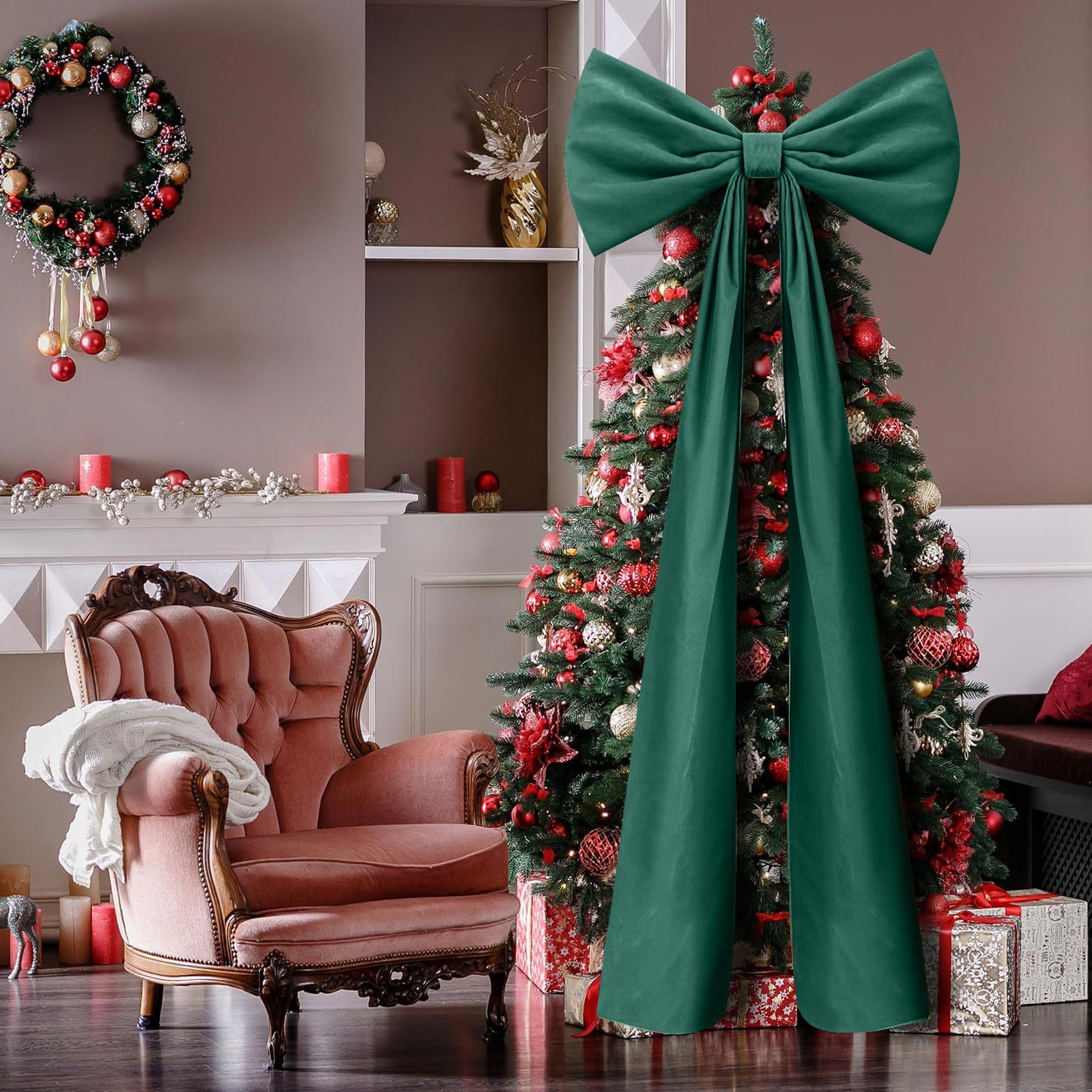20 x 71 Inches Christmas Extra Large Velvet Bows, Christmas Tree Topper ...