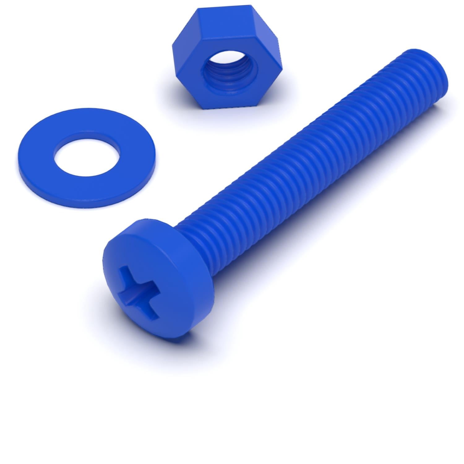 20 x Blue Pan Head Screws Polypropylene (PP) Plastic Nuts and Bolts, M3 ...