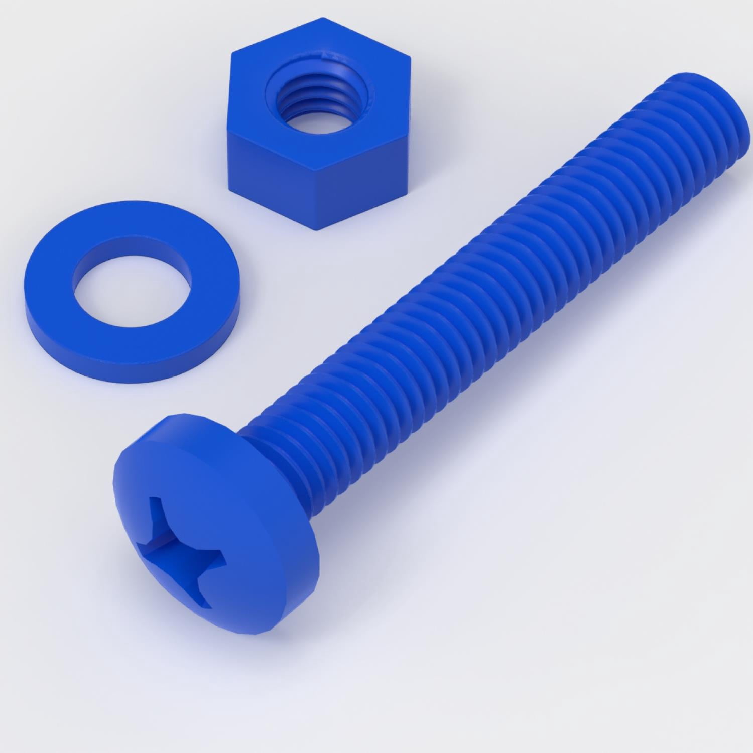 20 x Blue Pan Head Screws Polypropylene (PP) Plastic Nuts and Bolts, M6 ...