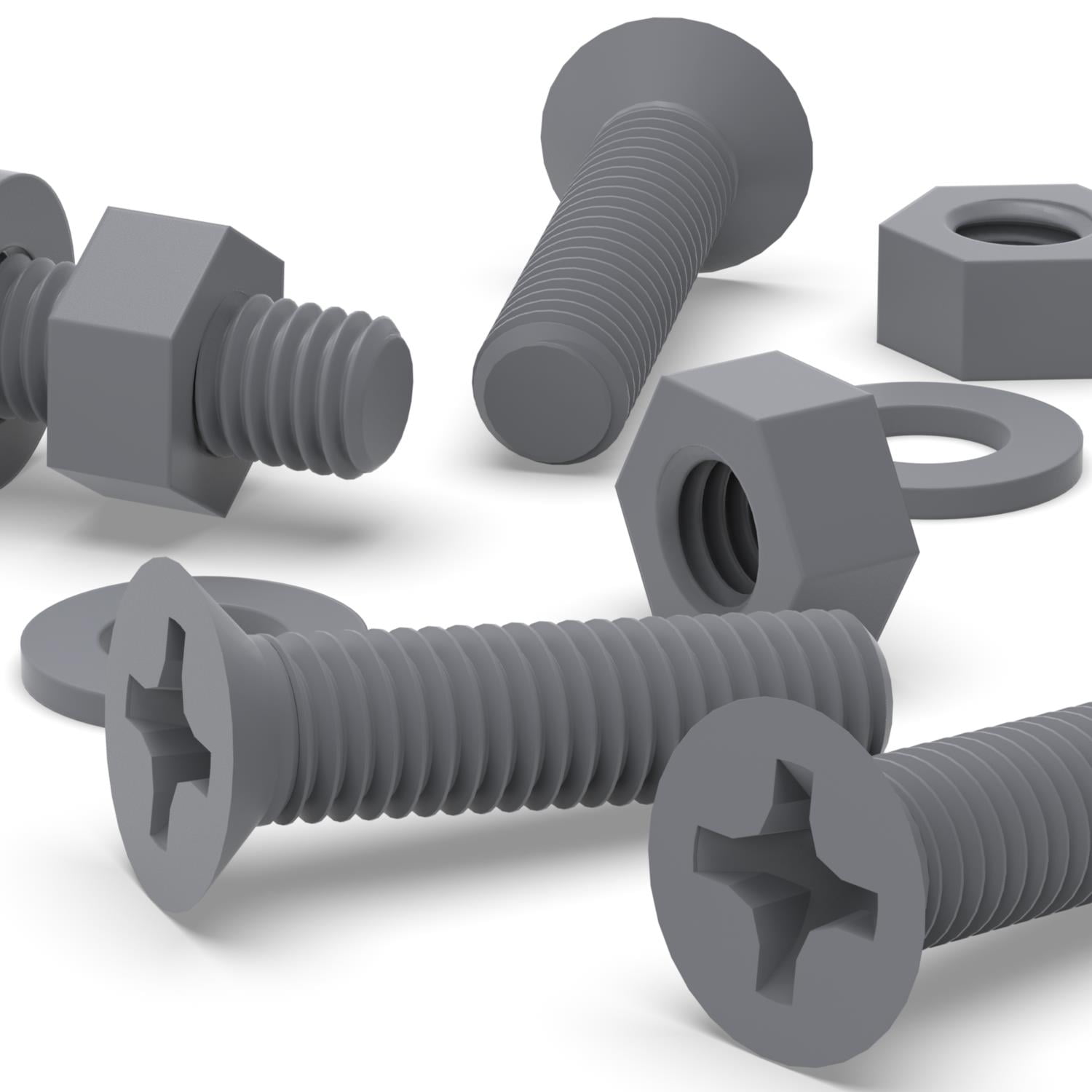 20 x Grey Countersunk Screws Polypropylene (PP) Plastic Nuts and Bolts ...