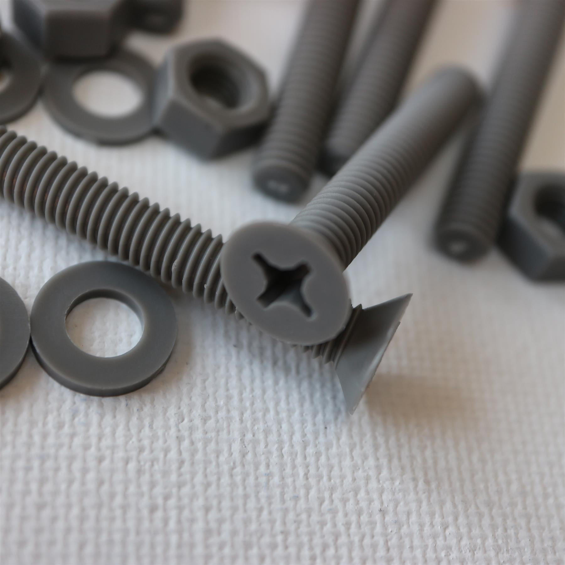 20 x Grey Countersunk Screws Polypropylene (PP) Plastic Nuts and Bolts, Washers, M6 x 40mm, Anti ...