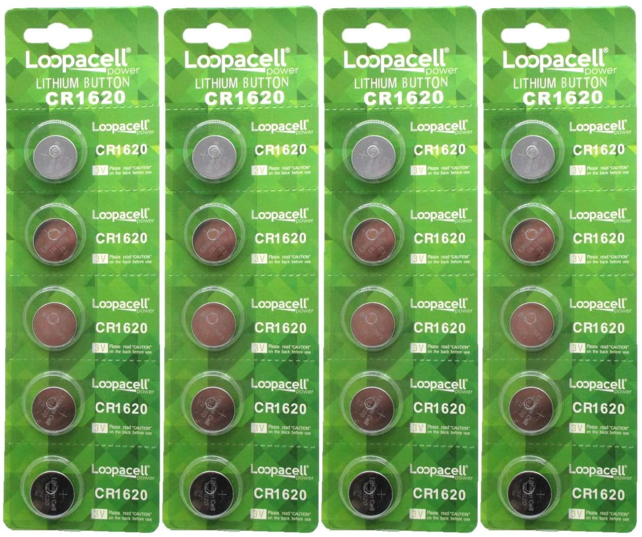 20 x Loopacell Lithium Battery CR1620 1620 Button Cells, Pack of 5 ...