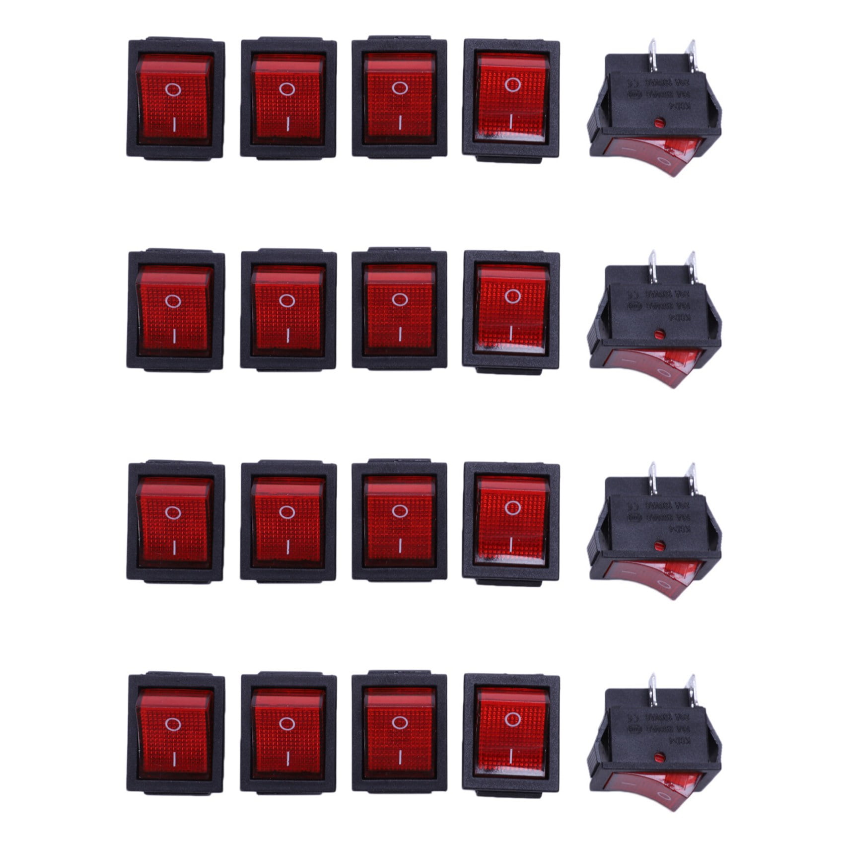 20 x Red Illuminated Light On/Off DPST Boat Rocker Switch 16A/250V 20A ...