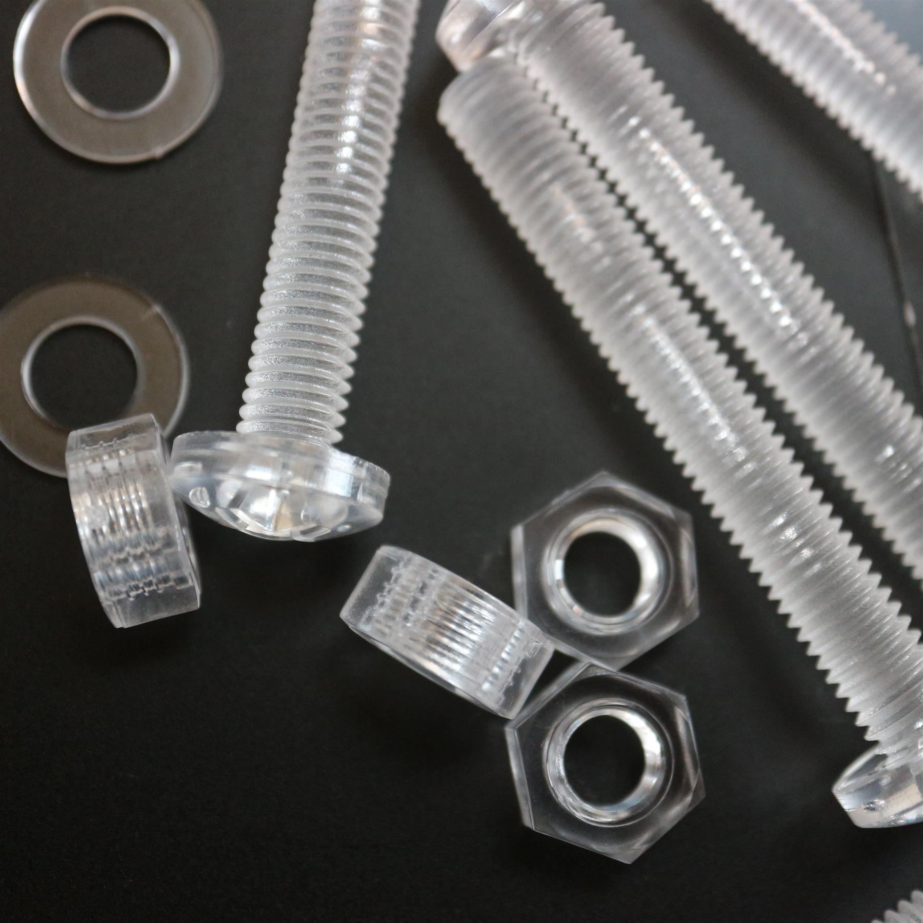20 x Transparent Clear Plastic Acrylic M8 x 60mm Nuts & Bolts -Acrylic ...