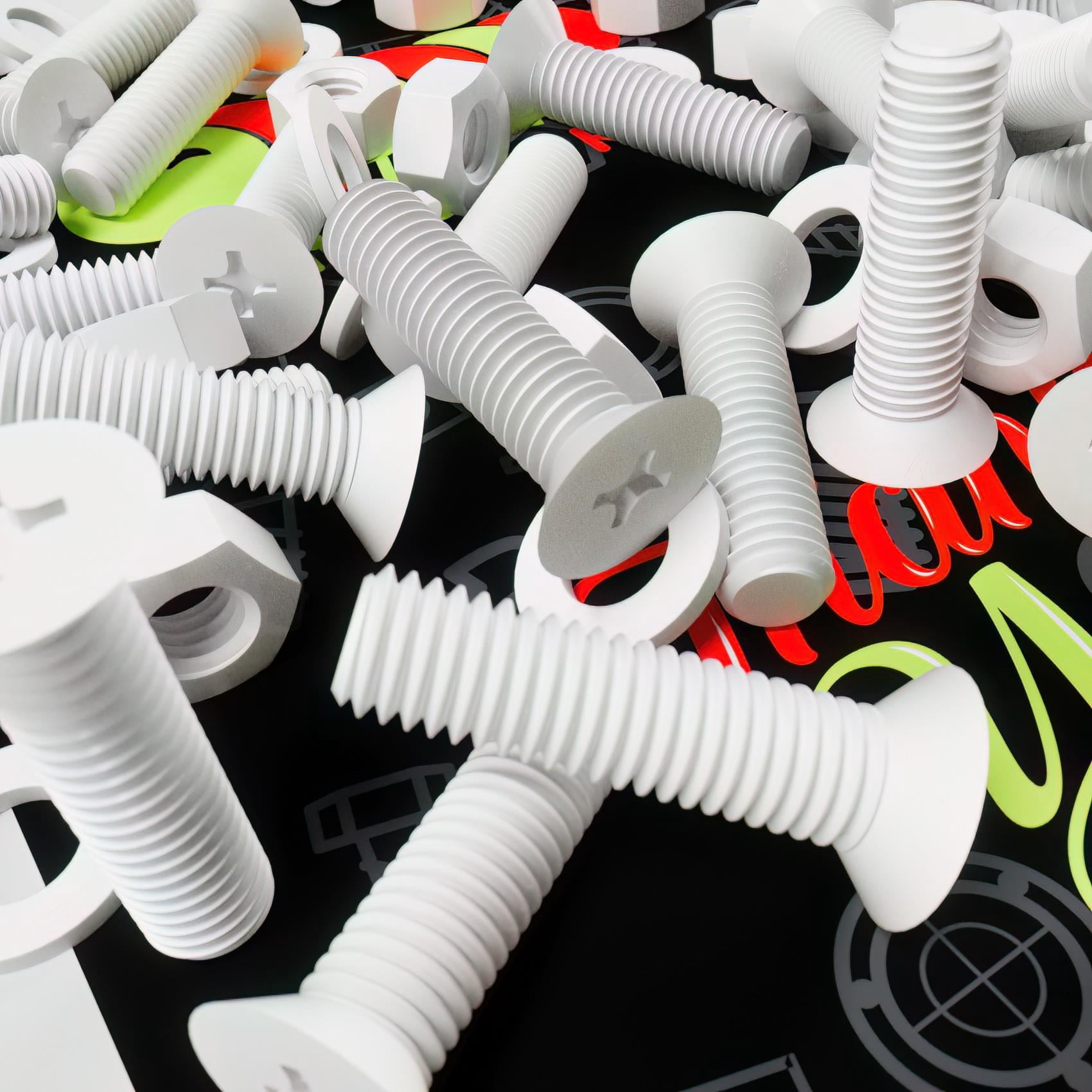 20 x White Countersunk Screws Polypropylene (PP) Plastic Nuts and Bolts ...