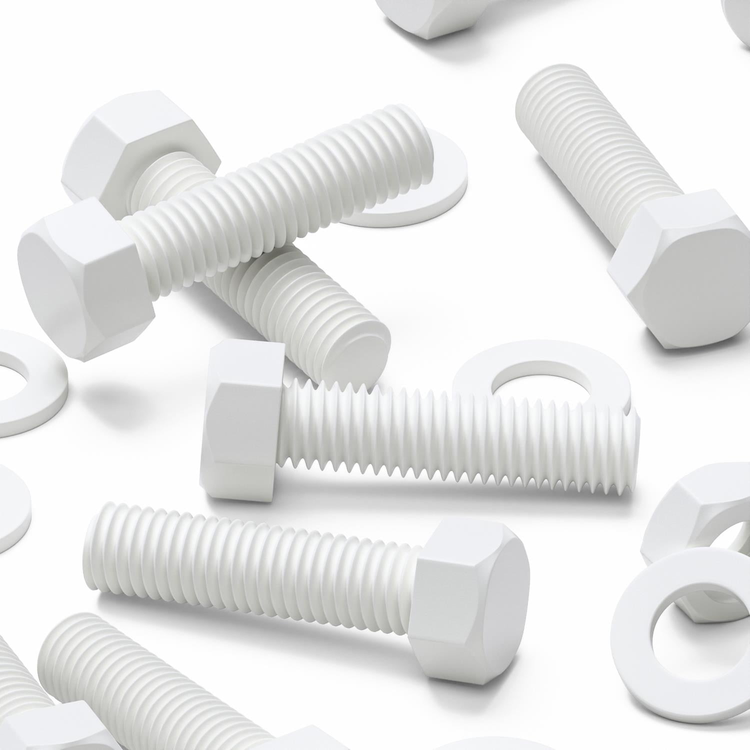 20 x White Hexagon Head Screws Polypropylene (PP) Plastic Nuts, Washers ...