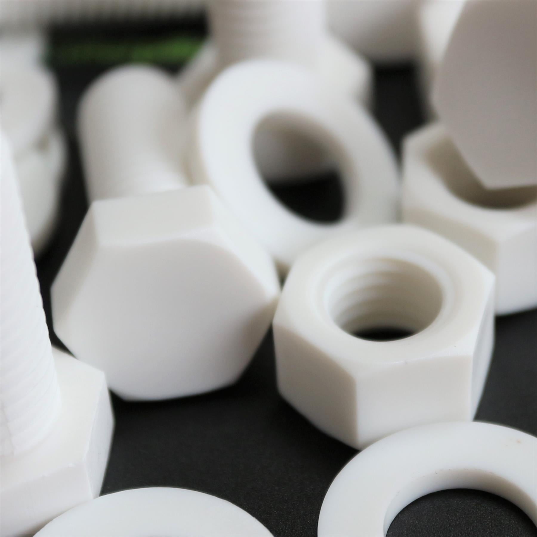 20 x White Hexagon Head Screws Polypropylene (PP) Plastic Nuts, Washers ...