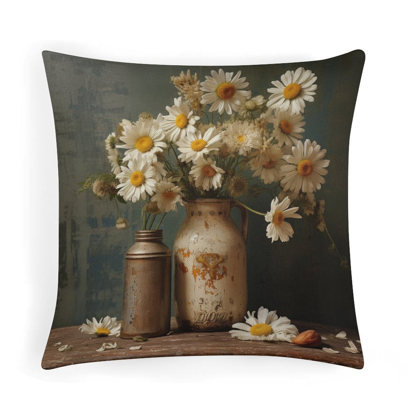 20"x20" Cushion Covers Sandy And Kitchen Jar Of Daisies Printed Pillow ...