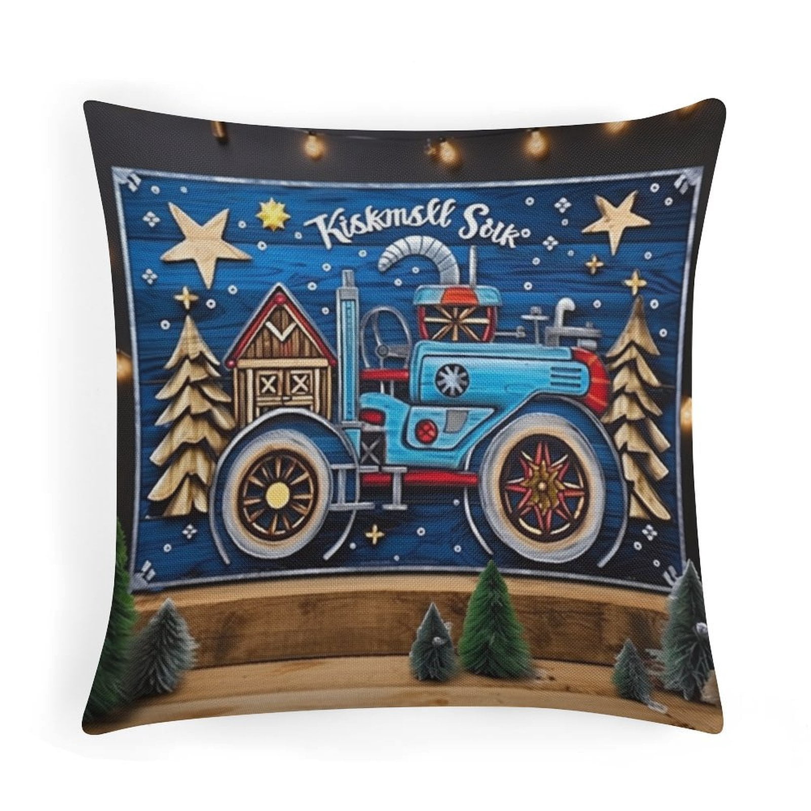 20"x20" Cushion Covers Wooden Christmas Farm Tractor Pattern Decorative ...
