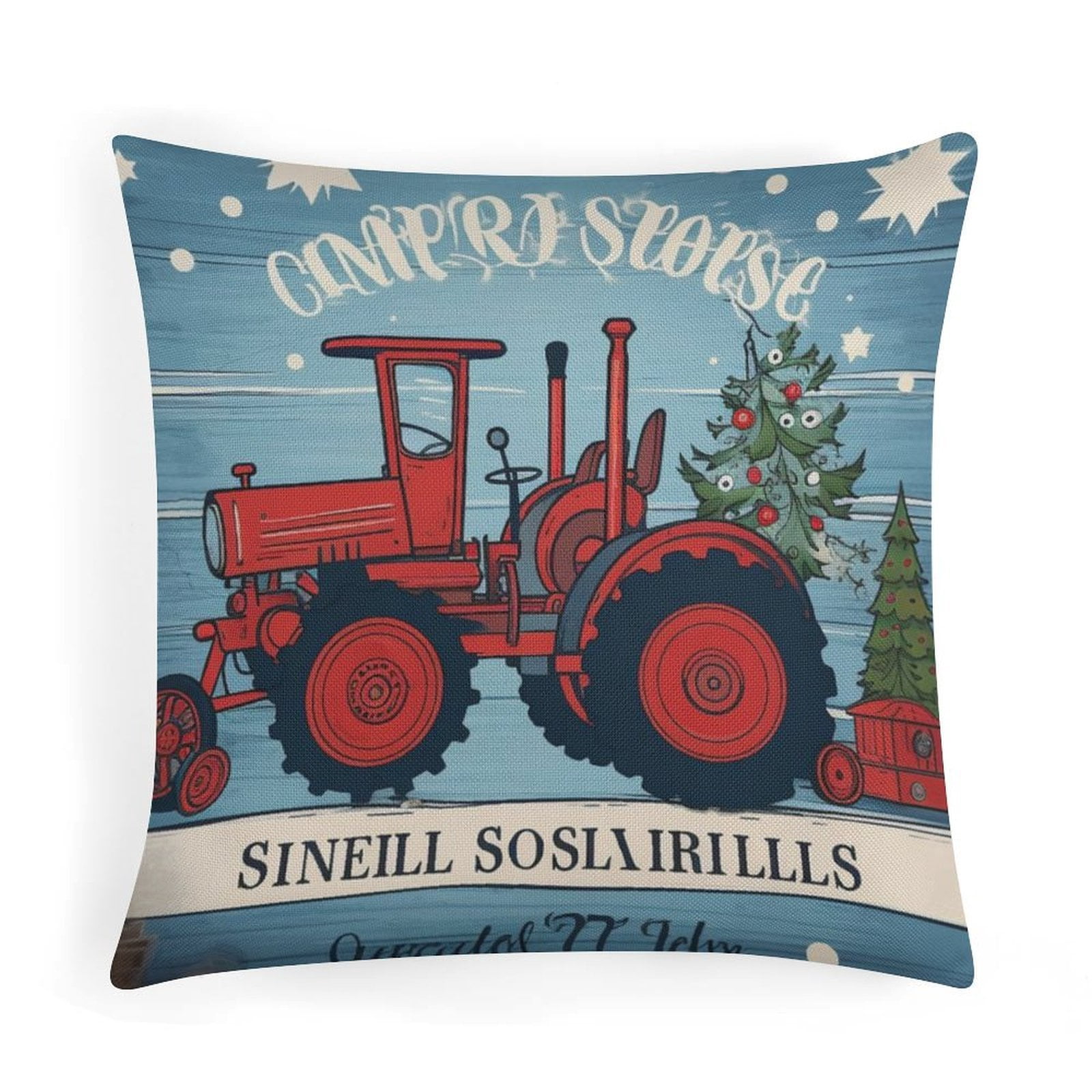 20"x20" Cushion Covers Wooden Christmas Farm Tractor Pattern Throw ...