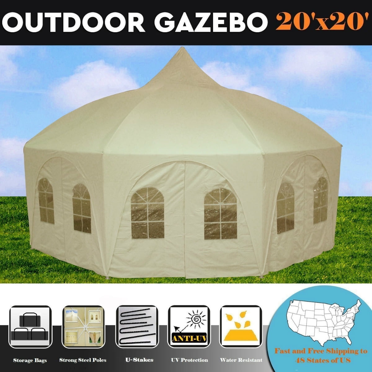 20'x20' Octagonal Wedding Gazebo Party Tent Canopy Shade - By DELTA ...