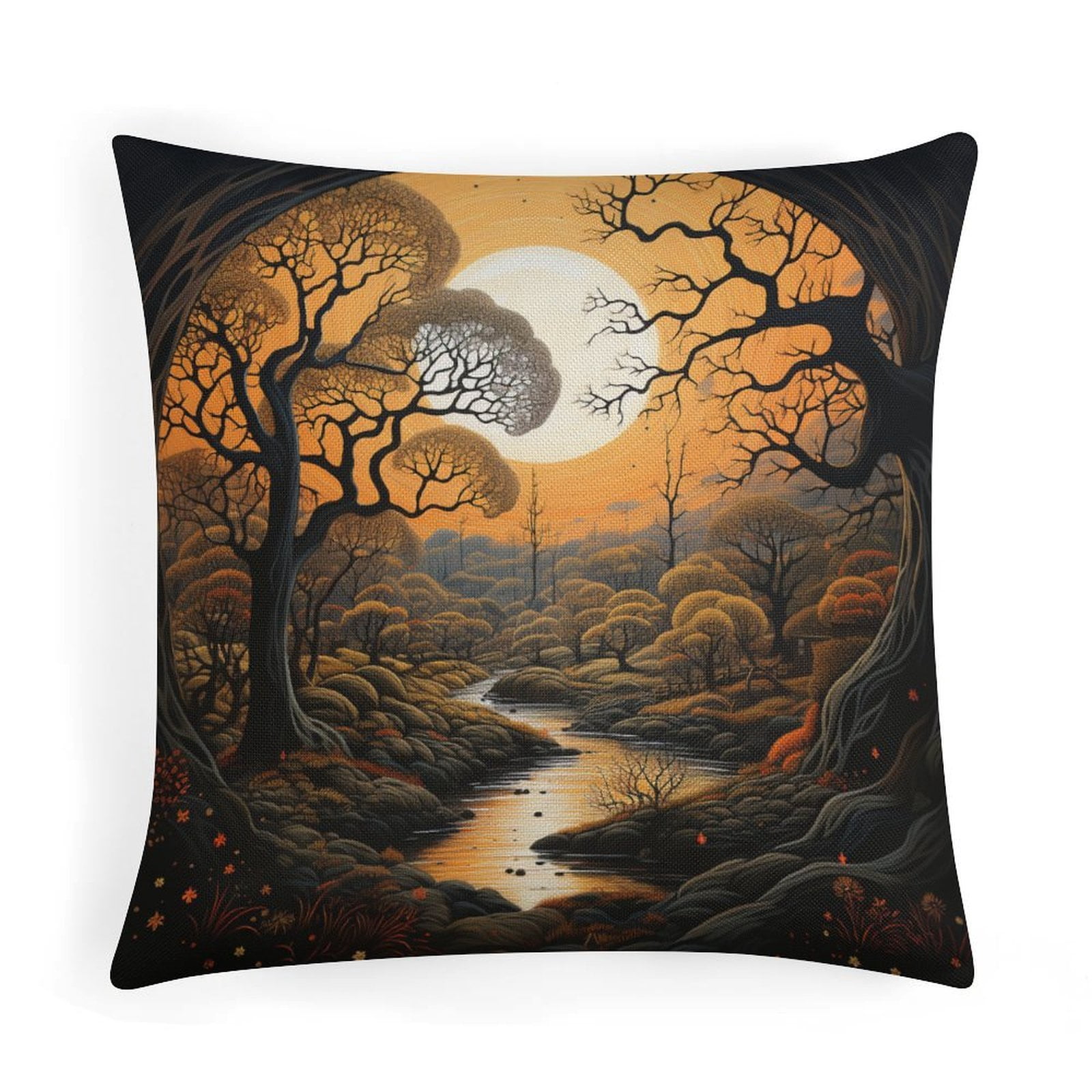 20"x20" Pillows Cover Moon And A Tree in An Autumn Forest Throw Pillow ...