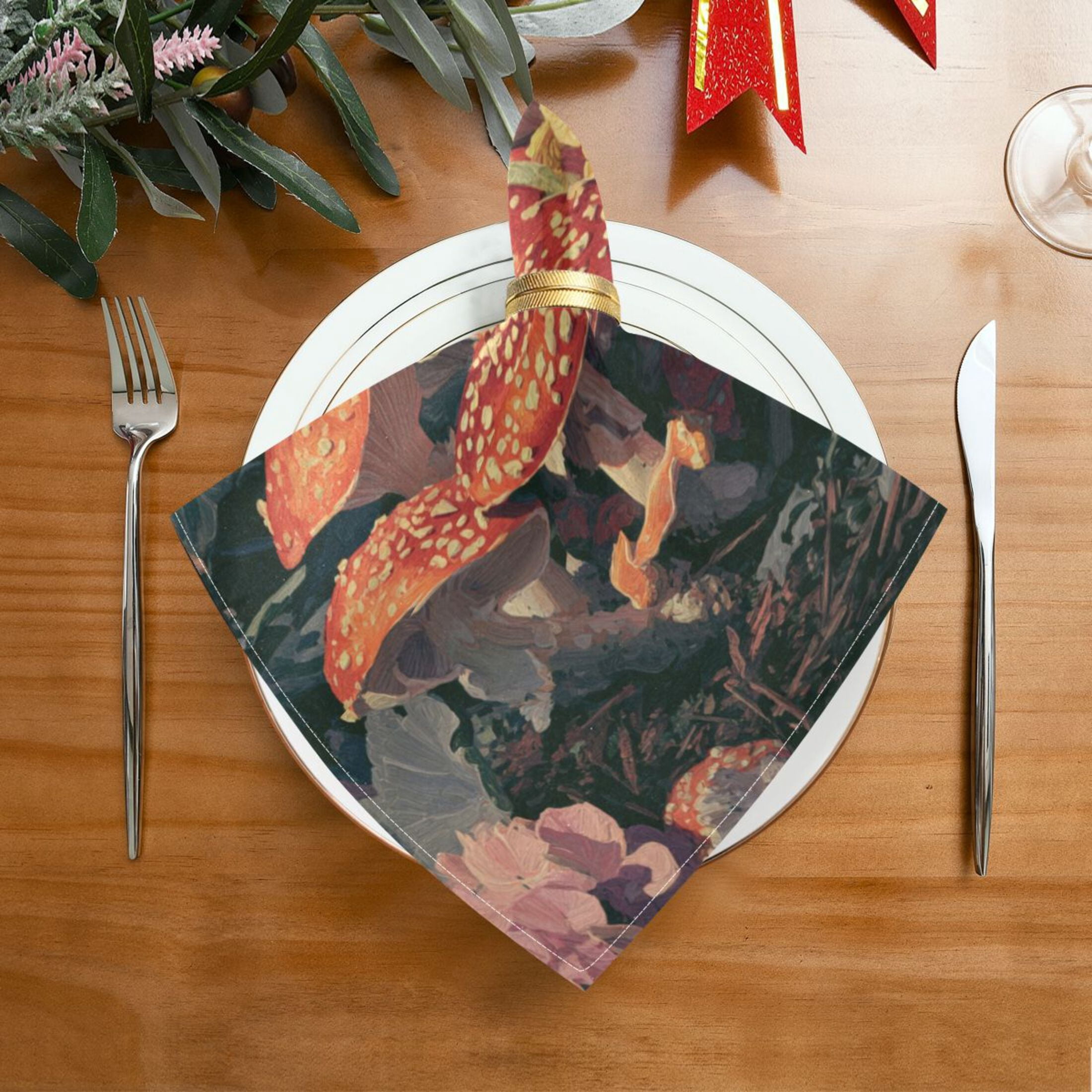 20"x20" Satin Dinner Napkin A Cluster Of Mushrooms Table Napkins for ...