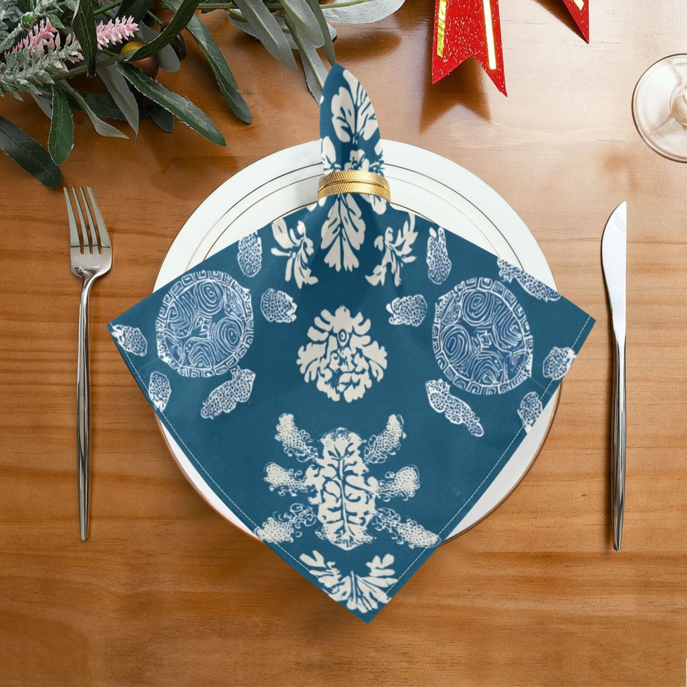 20"x20" Satin Dinner Napkin Abstract Turtle Pattern Table Napkins for ...