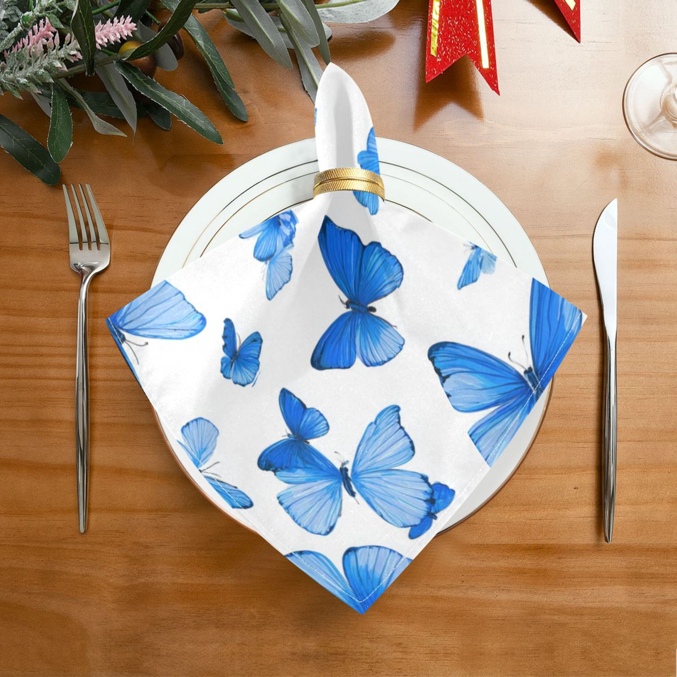 20"x20" Satin Dinner Napkin Blue Butterfly Pattern Table Napkins for ...