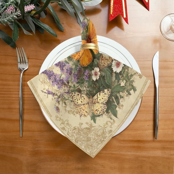 20"x20" Satin Dinner Napkin Butterflies and Lavender Pattern Table ...