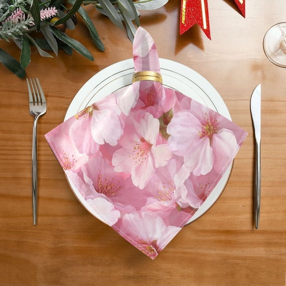 20"x20" Satin Dinner Napkin Cherry Blossoms Pattern Table Napkins for ...