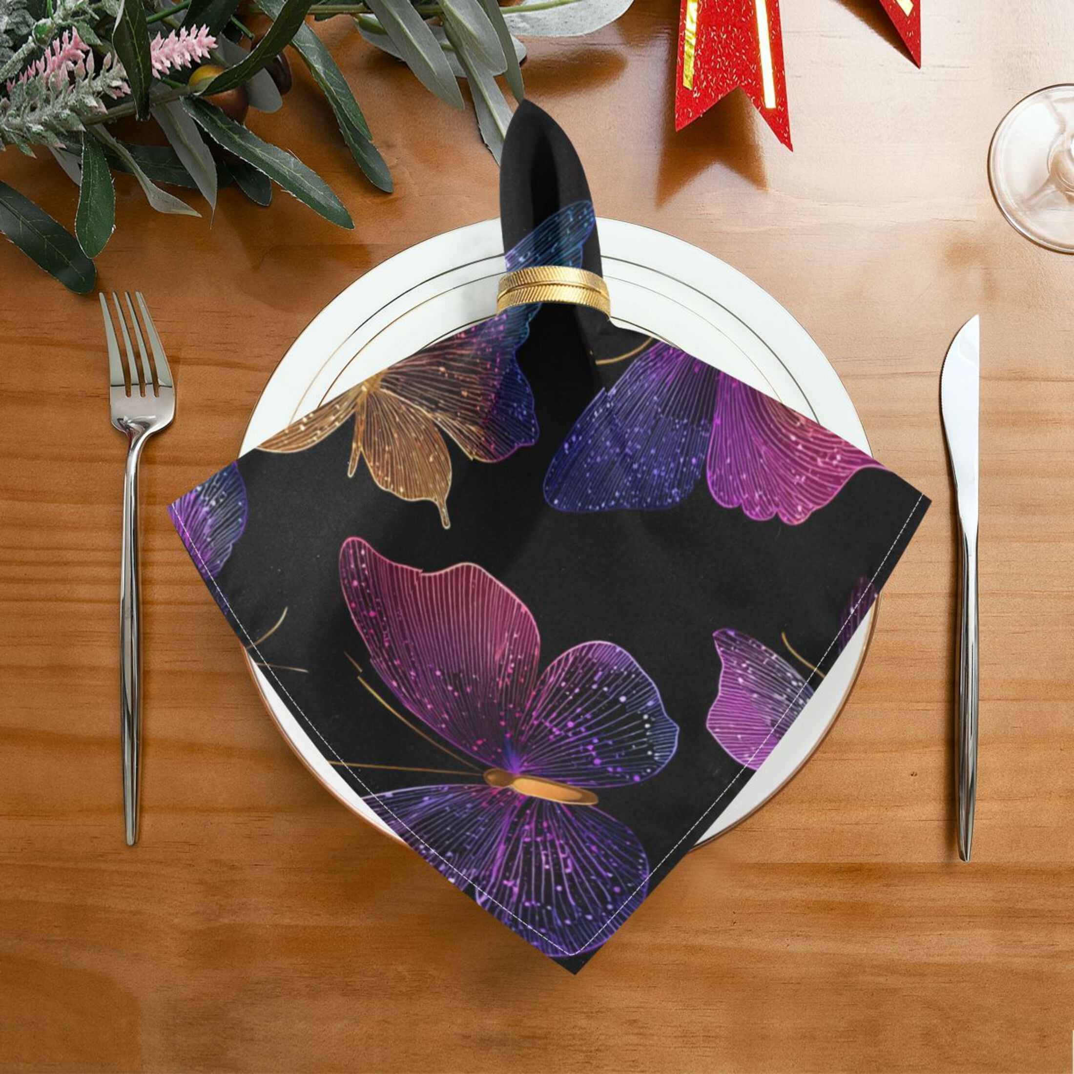 20"x20" Satin Dinner Napkin Colorful Butterfly Table Napkins for ...