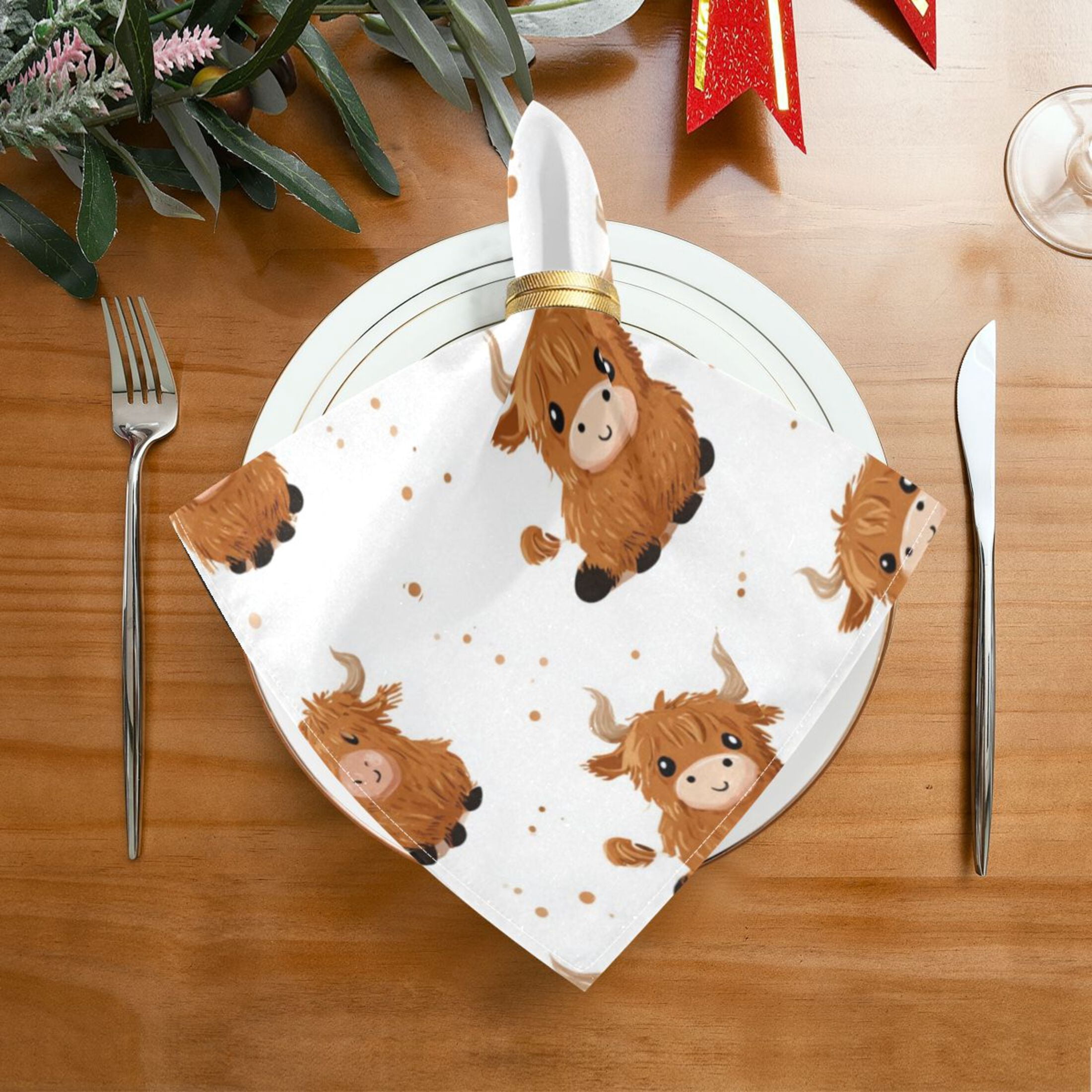 20"x20" Satin Dinner Napkin Cute Yaks Cow Pattern Table Napkins for ...