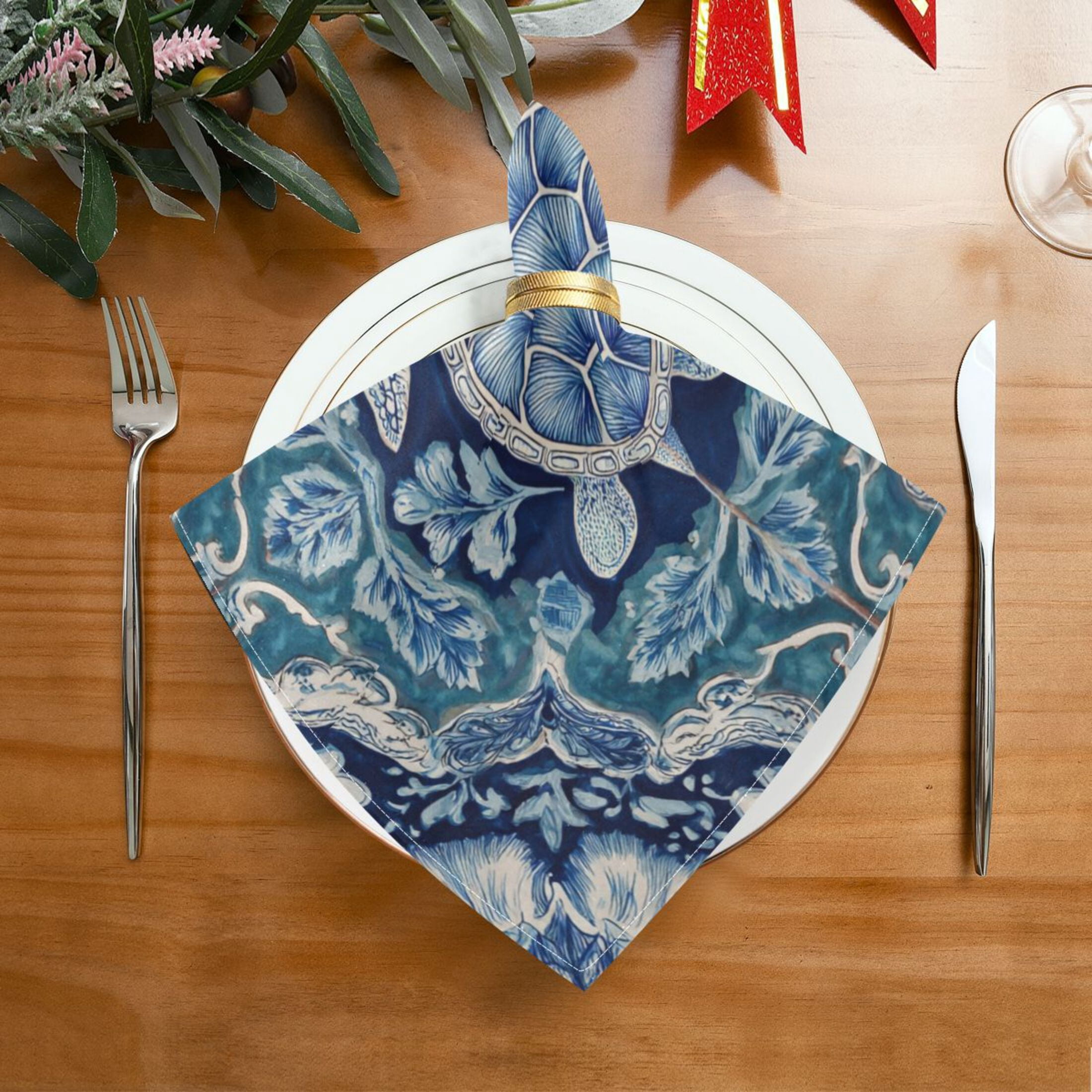 20"x20" Satin Dinner Napkin Dark Teal Turtle Pattern Table Napkins for ...