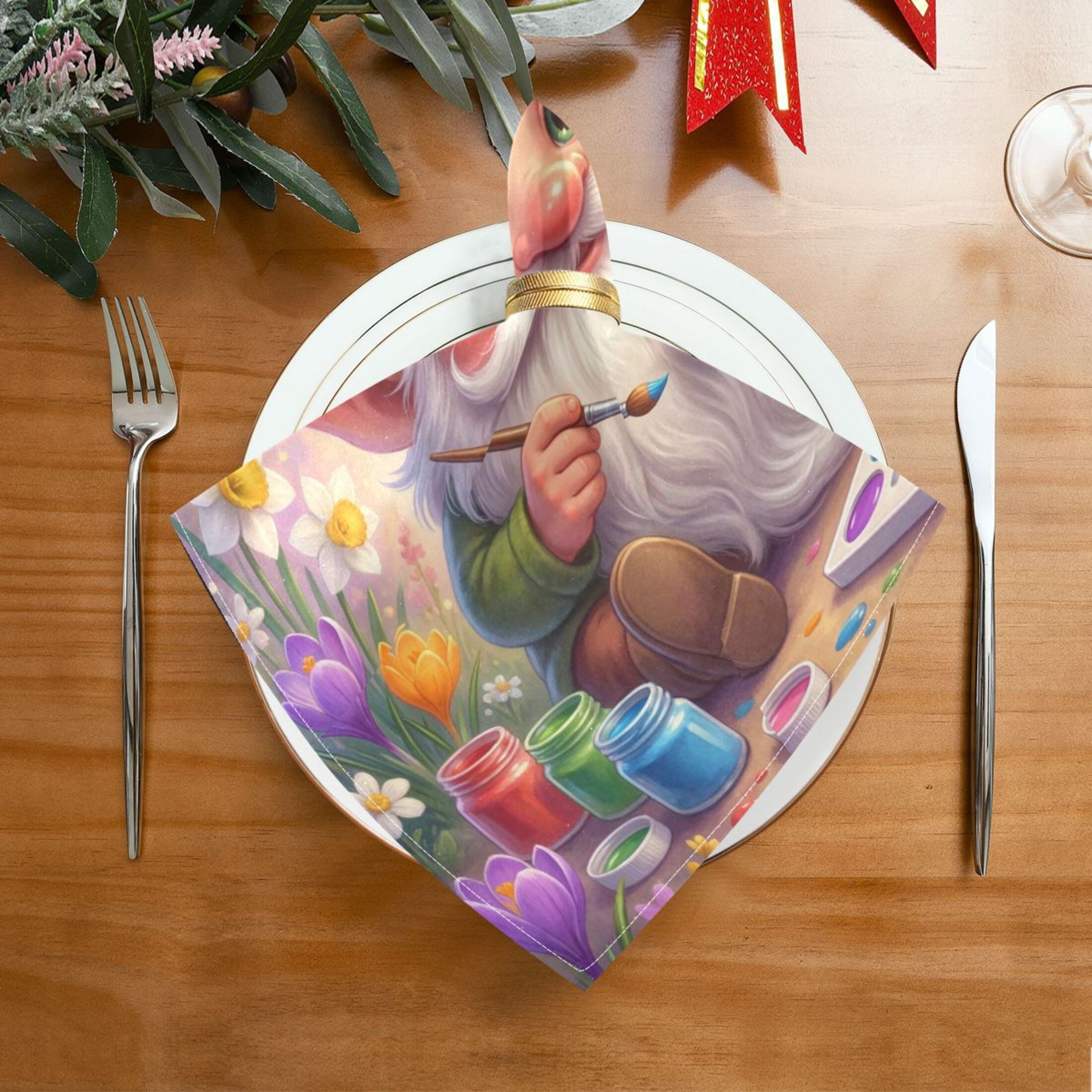 20"x20" Satin Dinner Napkin Gnome Painting Easter Egg Table Napkins for ...