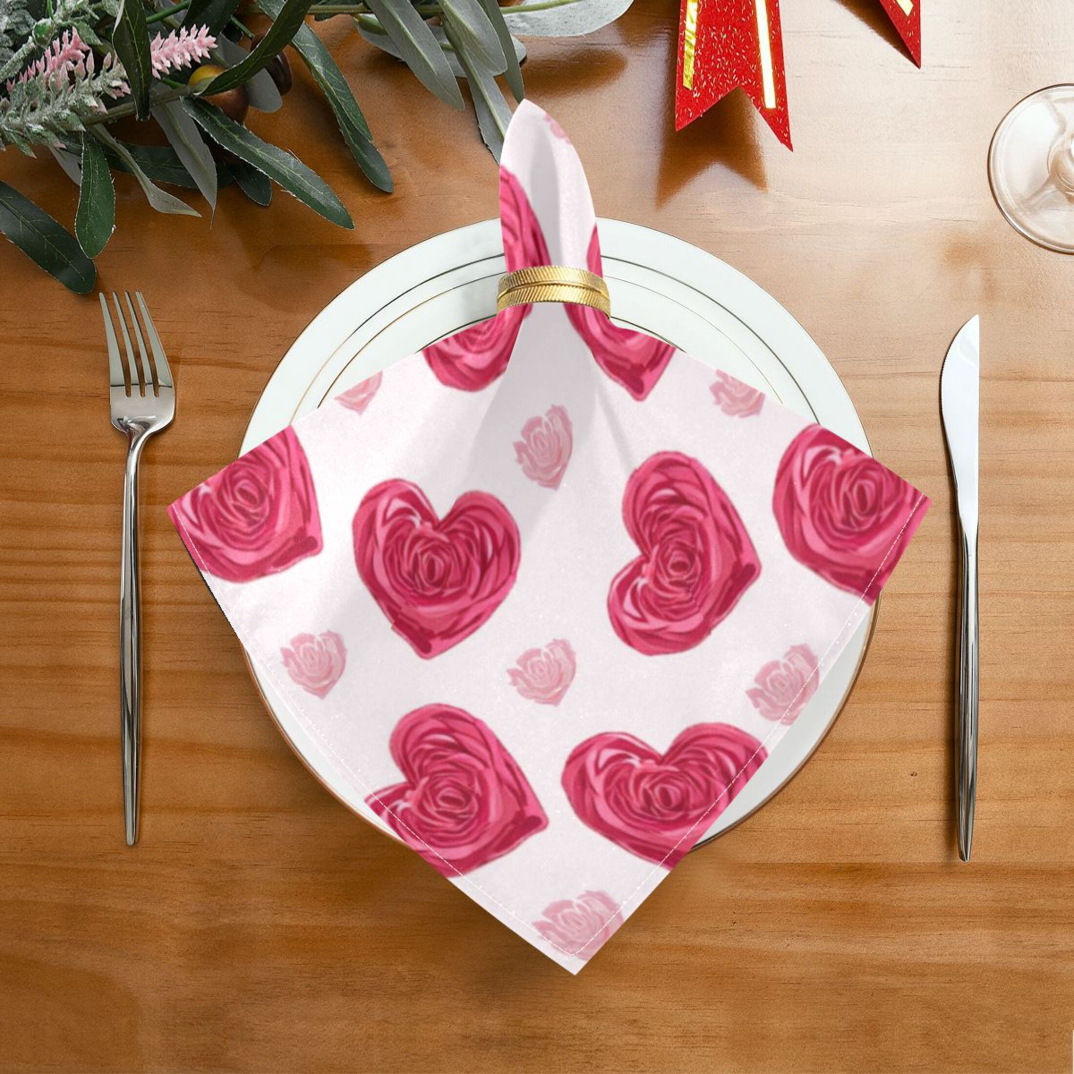 20"x20" Satin Dinner Napkin Heart-shaped Rose Pattern Table Napkins for ...