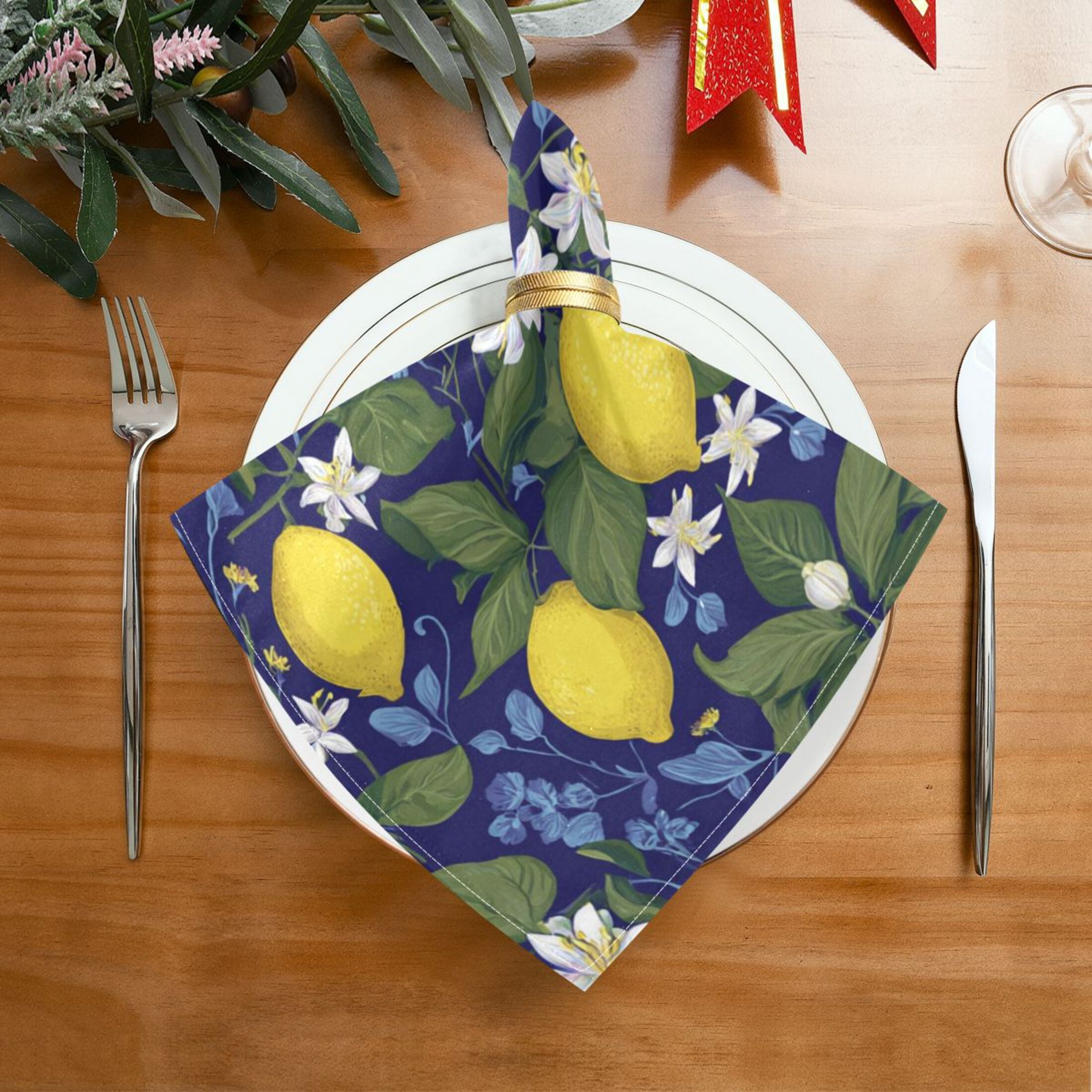 20"x20" Satin Dinner Napkin Lemon Pattern Table Napkins for Wedding ...