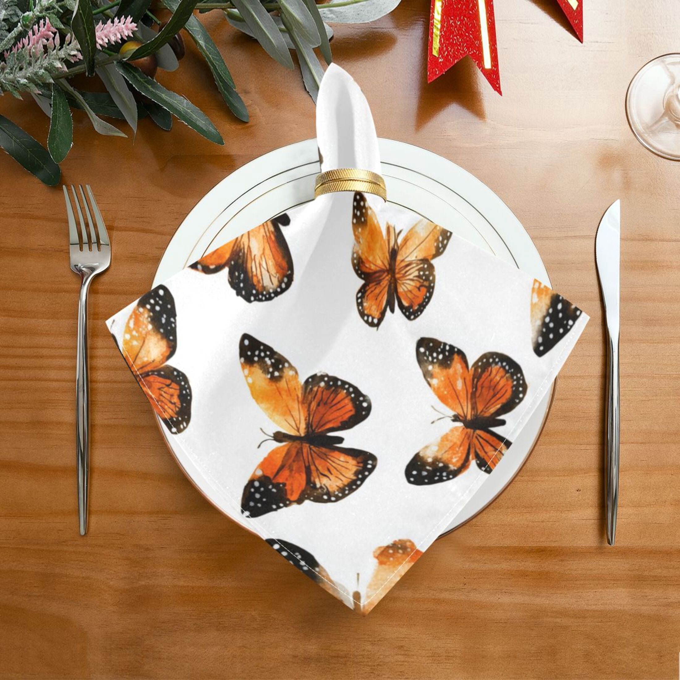 20"x20" Satin Dinner Napkin Orange-black Butterfly Table Napkins for ...