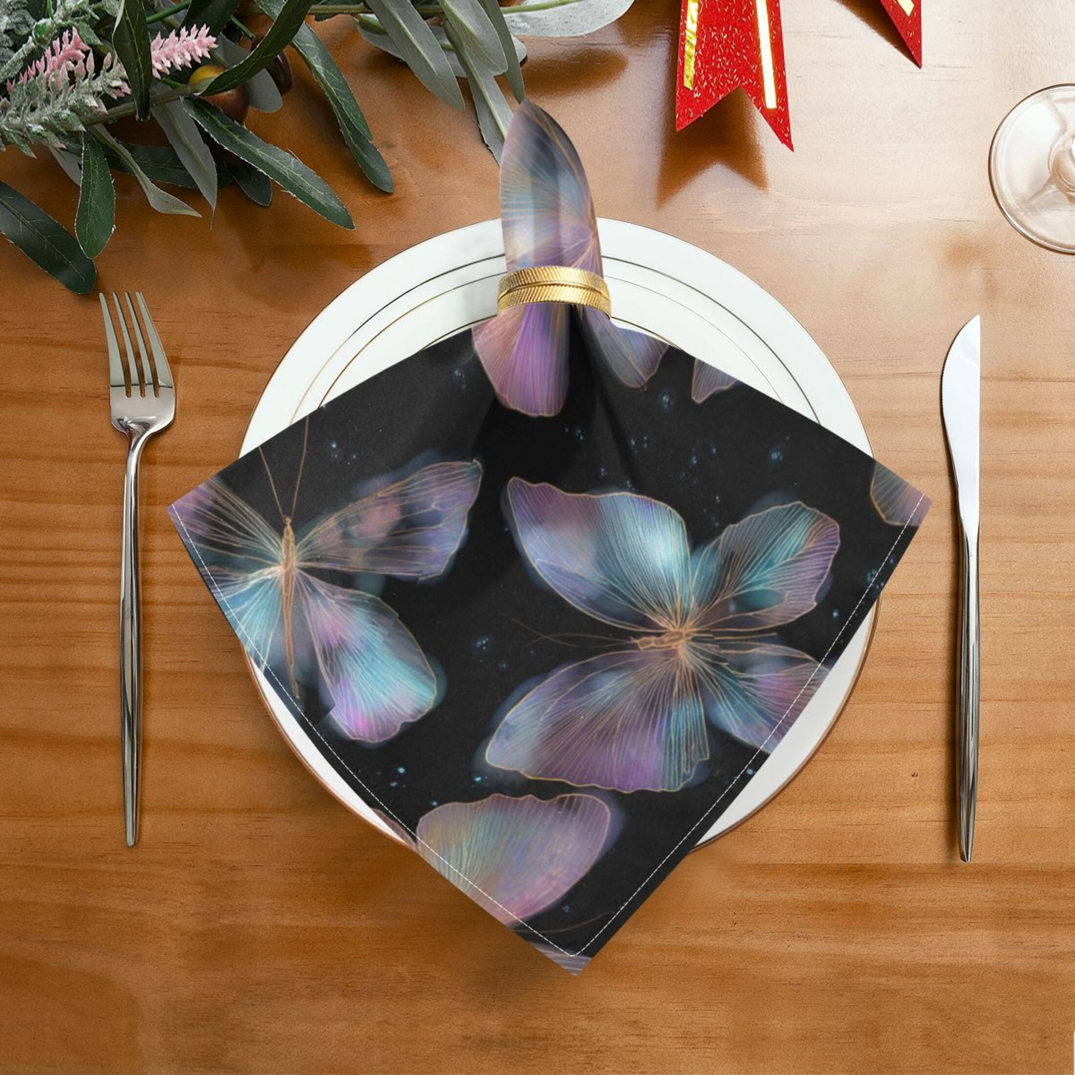 20"x20" Satin Dinner Napkin Pink and Cyan Butterflies Table Napkins for ...