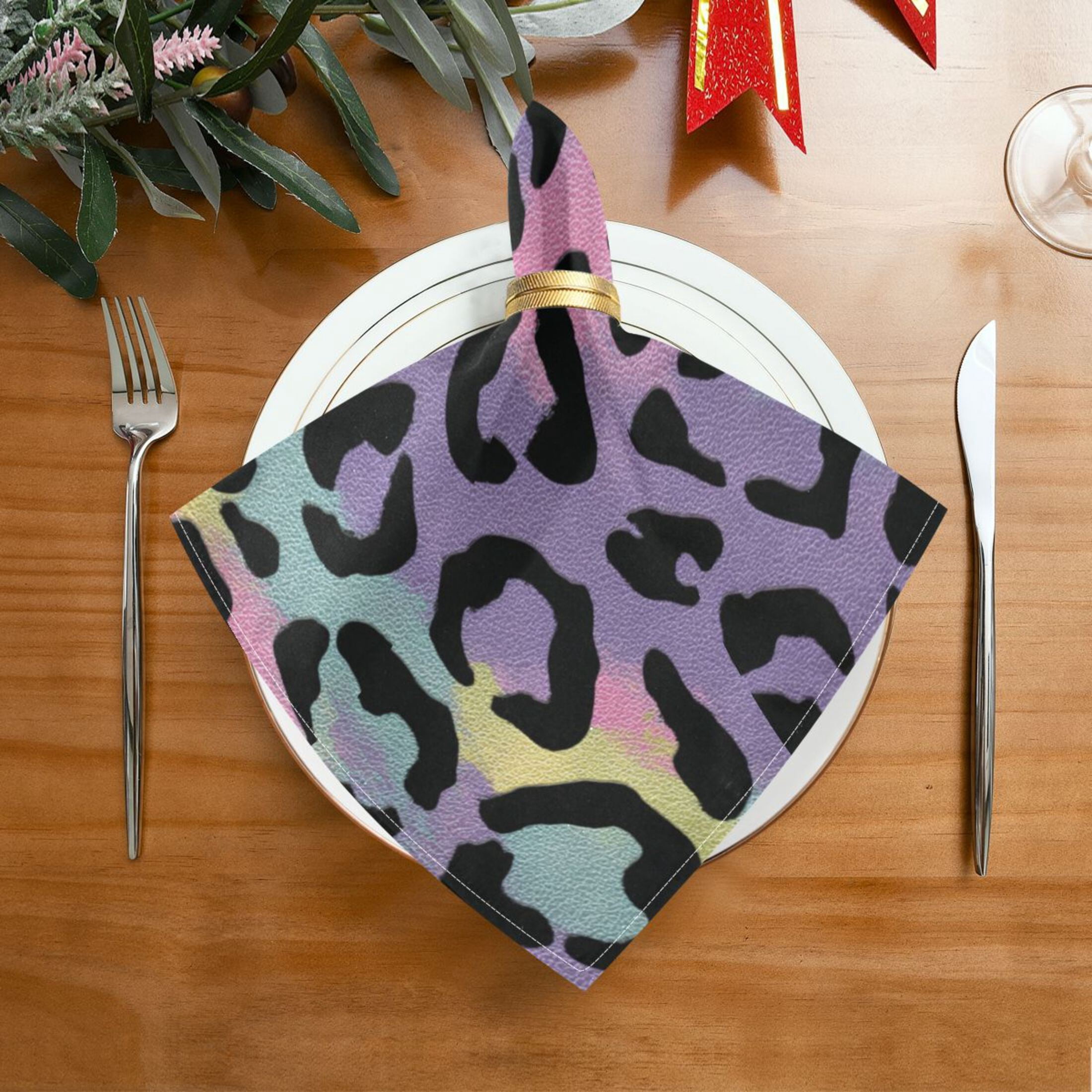 20"x20" Satin Dinner Napkin Rainbow Colors Leopard Print Table Napkins ...