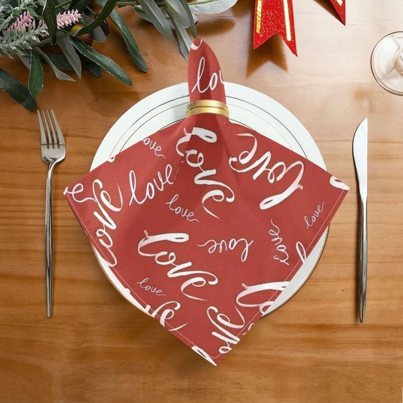 20"x20" Satin Dinner Napkin Text Love Pattern Table Napkins for Wedding ...