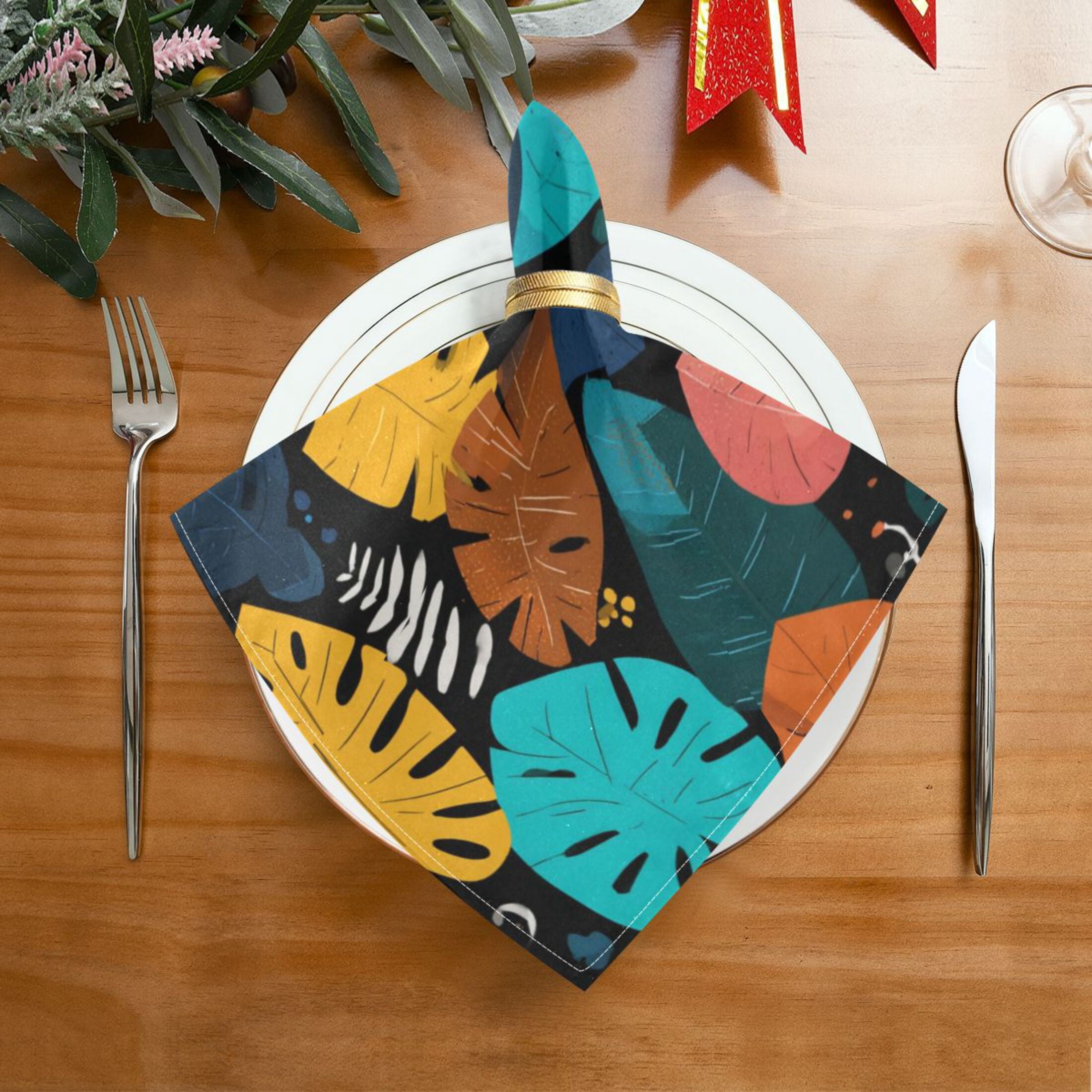 20"x20" Satin Dinner Napkin Tropical Leaves Pattern Table Napkins for ...