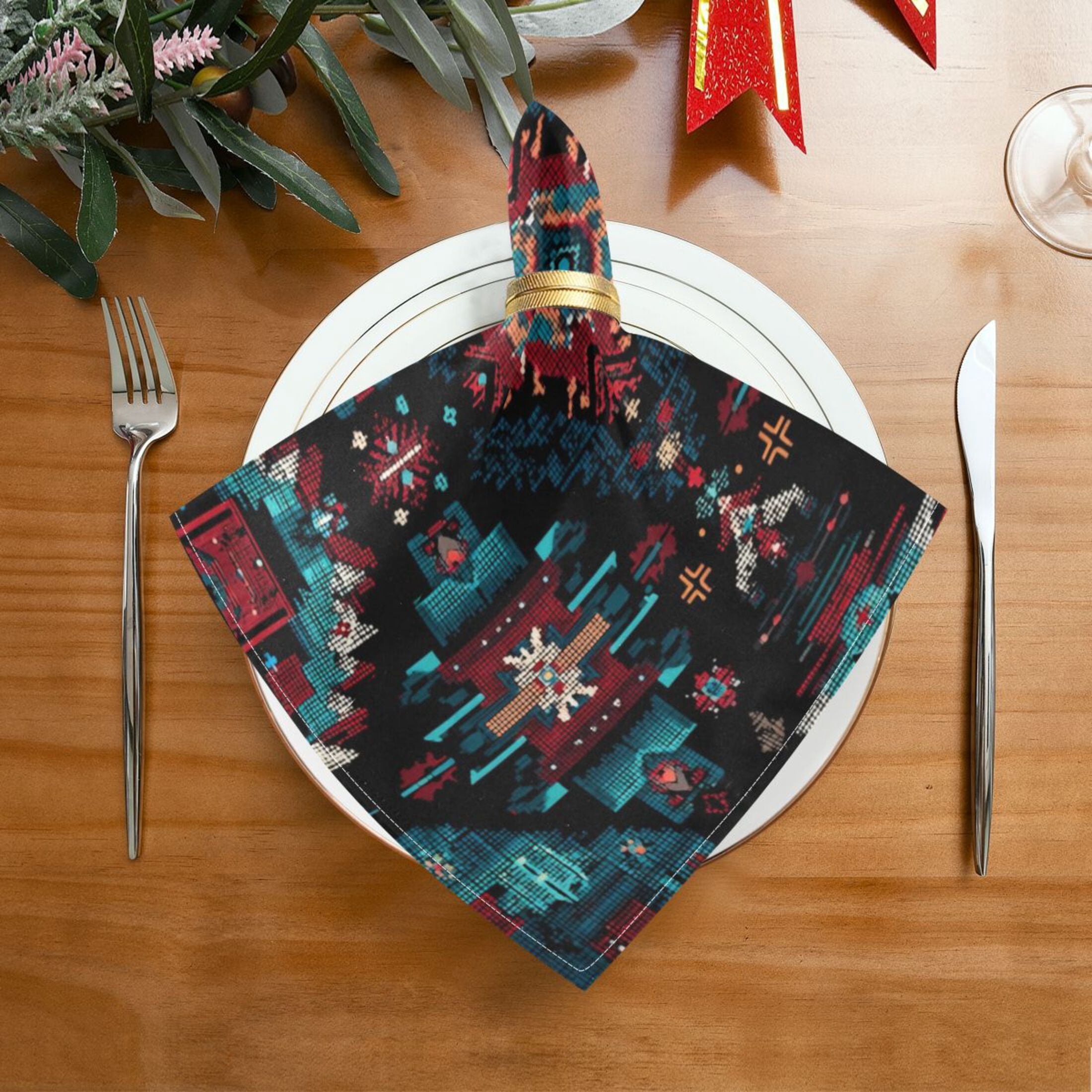 20"x20" Satin Dinner Napkin Vibrant Colors Pattern Table Napkins for ...
