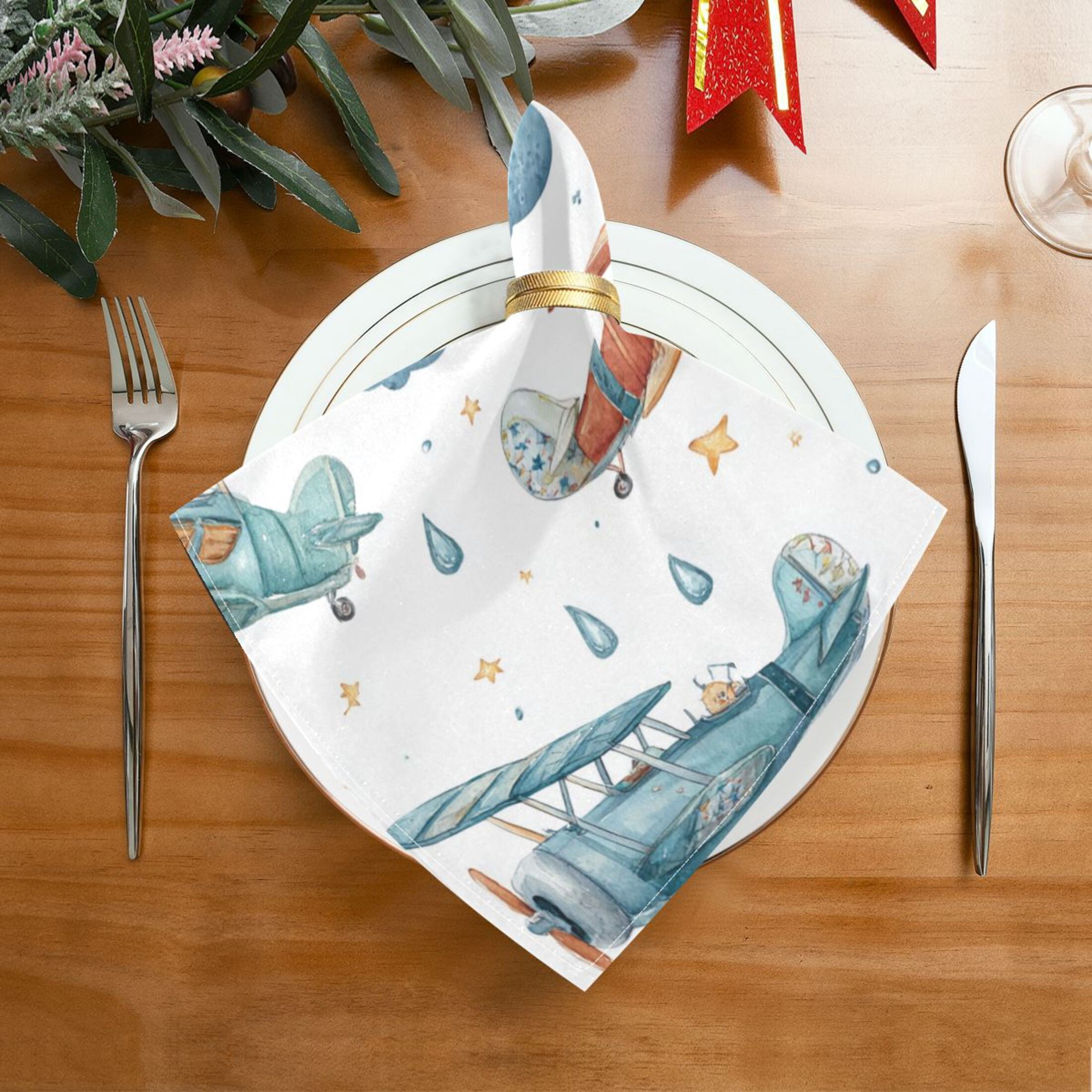20"x20" Satin Dinner Napkin Watercolor Airplane Pattern Table Napkins ...