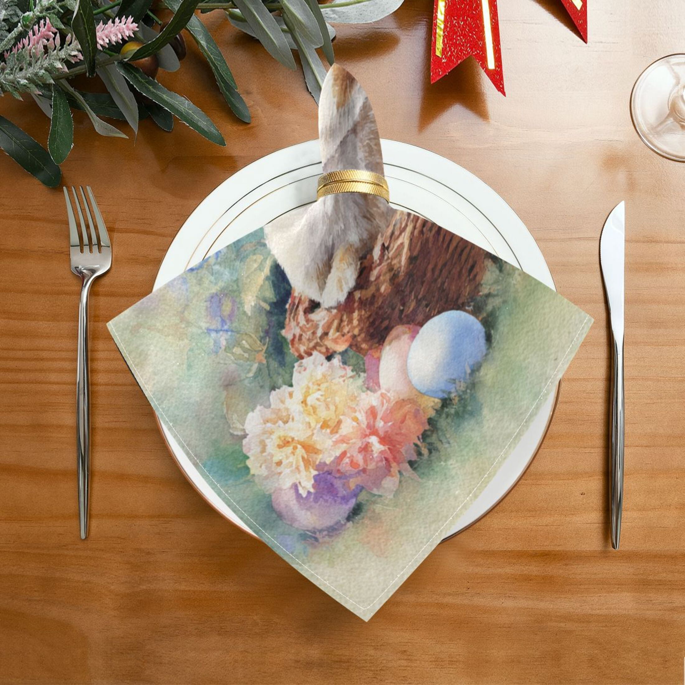 20"x20" Satin Dinner Napkin Watercolor Easter Bunny Table Napkins for ...
