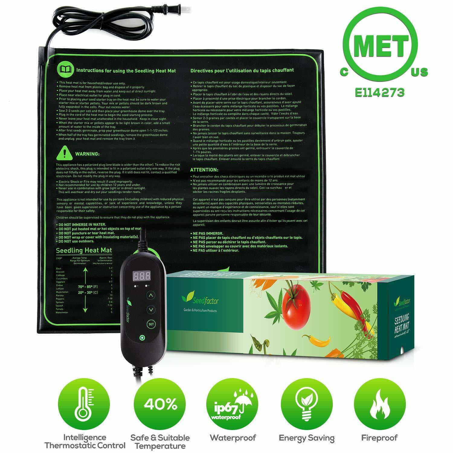 20"x20" Seedfactor Seedling Heat Mat Seed Germination with Thermostat ...