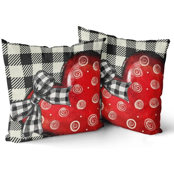 20"x20" Valentine Pillow Cover Set of 2 Romantic Red Heart Bowknot ...